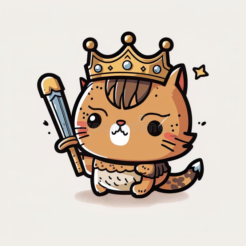 Cute Cat As King in Crown, Cartoon Chibi Style, Generative AI Stock ...