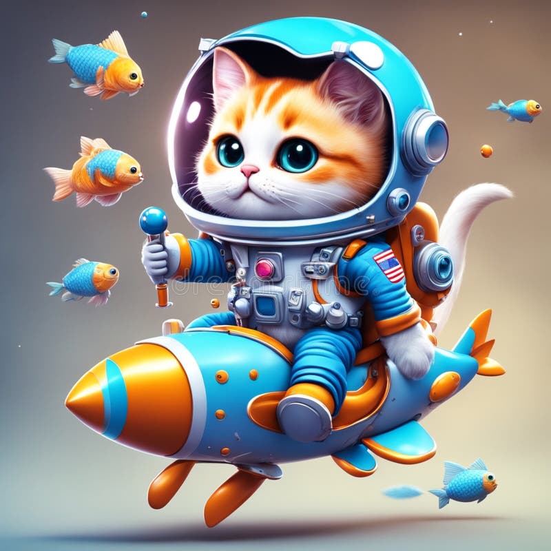 Cute Cat Astronaut Riding Fish Rocket Cartoon Vector Icon Illustration ...