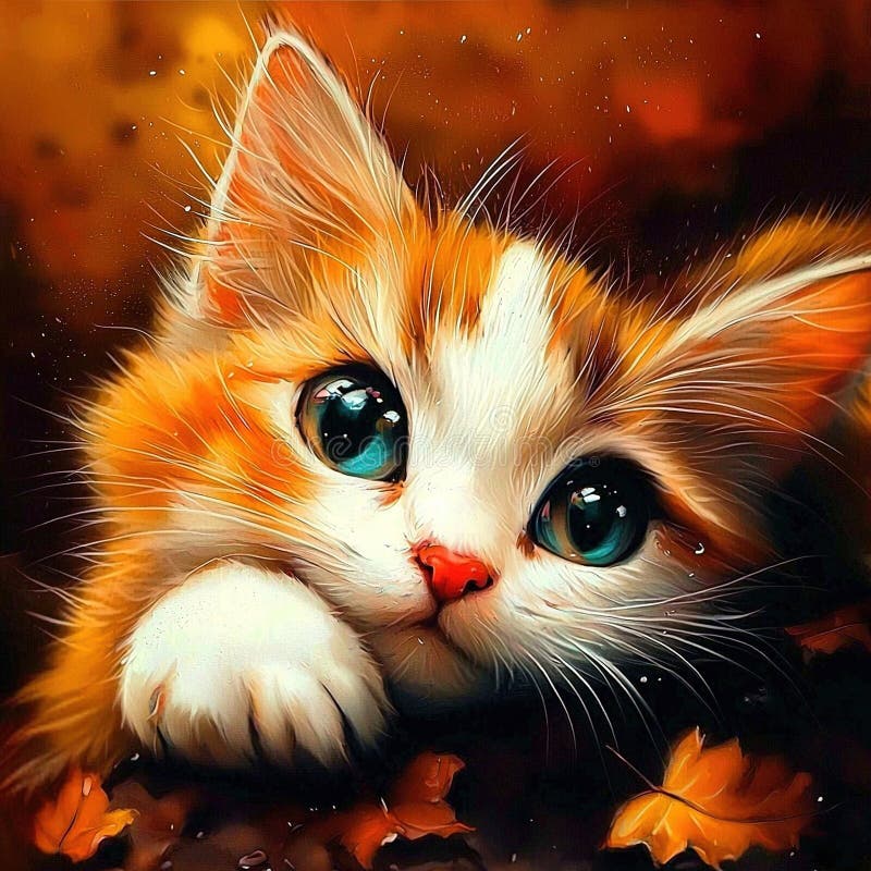 Cute Cat in Autumn Scenery. Drawing Poster Design. Generative Ai Stock ...