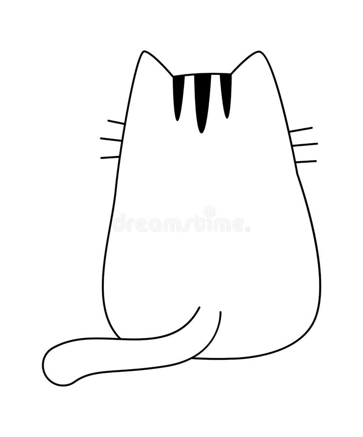 Cute Cat Back Contemporary Line Art Element Stock Vector - Illustration ...