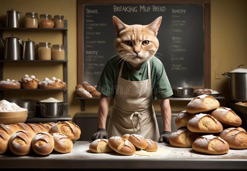 Cute Cat Baker Making Bread in Bakery Stock Image - Image of chef ...