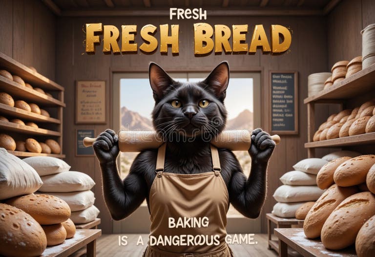 Cute Cat Baker Making Bread in Bakery Stock Photo - Image of aroma ...