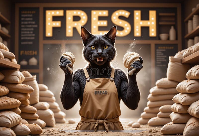 Cute Cat Baker Making Bread in Bakery Stock Photo - Image of movie ...