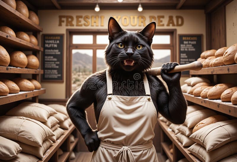 Cute Cat Baker Making Bread in Bakery Stock Photo - Image of sweet ...