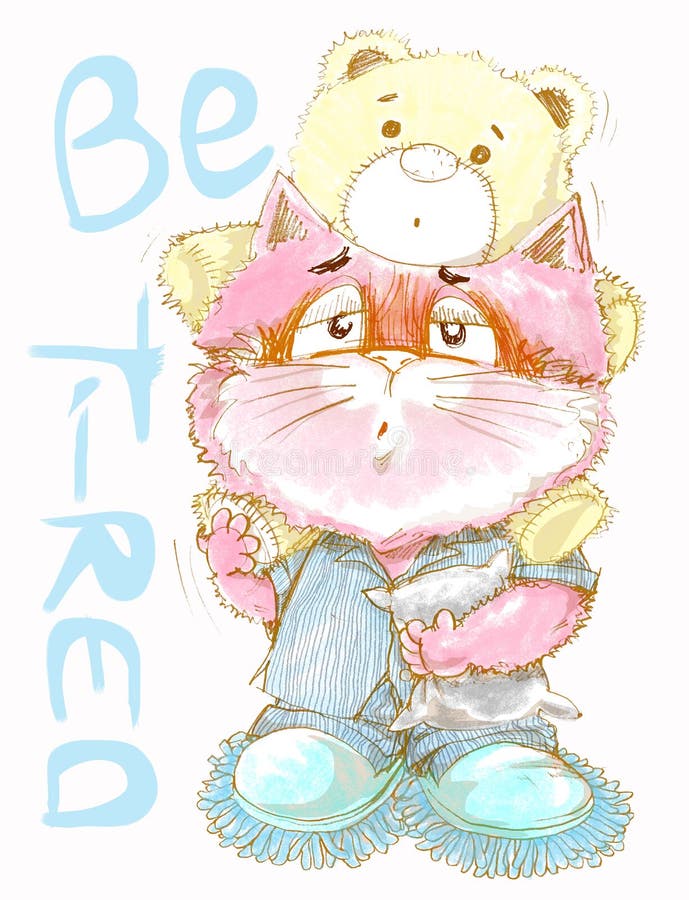 Cute Cat Be Tired Want Go To Sleep Cartoon Stock Illustration ... Cute Cat Be Tired Want Go To Sleep Cartoon Stock Illustration ...