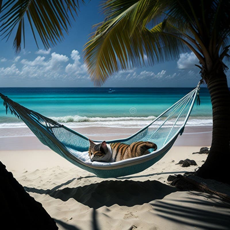 Cute cat on the beach stock illustration. Illustration of sand - 280003567