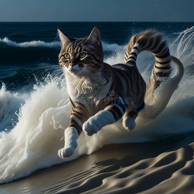 Cute cat on the beach stock illustration. Illustration of exploring ...