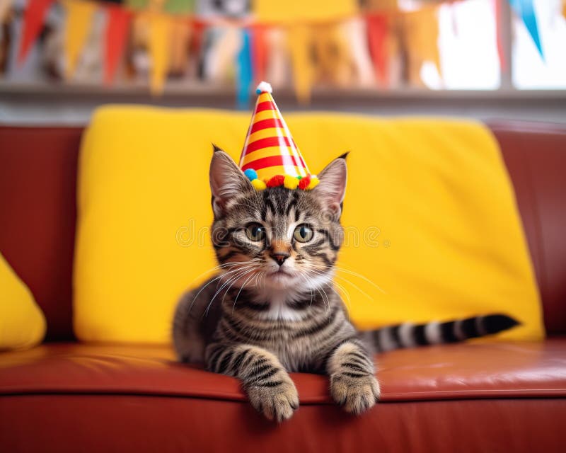 Cute Cat in a Birthday Cap, AI Generated Stock Illustration ...
