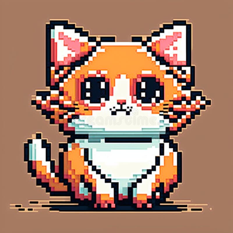 Cute Cat in 8 Bits Pixelart GENERATIVE AI, GENERATIVE, AI Stock ...