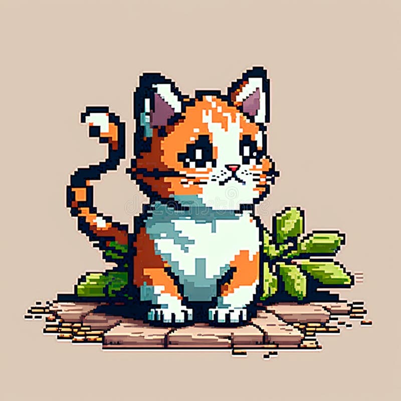 Cute Cat in 8 Bits Pixelart GENERATIVE AI, GENERATIVE, AI Stock ...