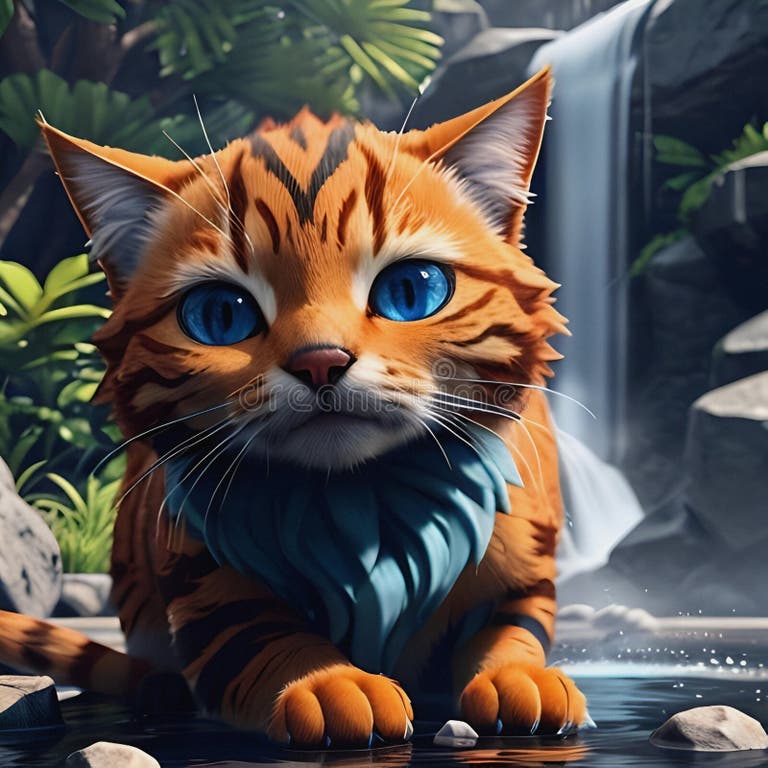 Cute Cat with Blue Eyes at Waterfall Stock Photo - Image of cute ...