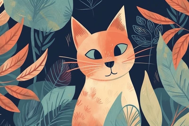 Cute Cat, Cute Boho Minimalistic Illustrations Stock Illustration ...