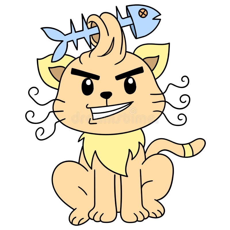 Cute Cat by Bringing Foreign Fish for Food, Doodle Icon Image Stock ...