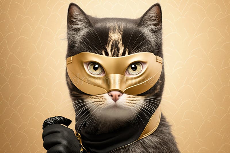 A Cute Cat in a Burglar Mask, Created with Generative AI Technology ...