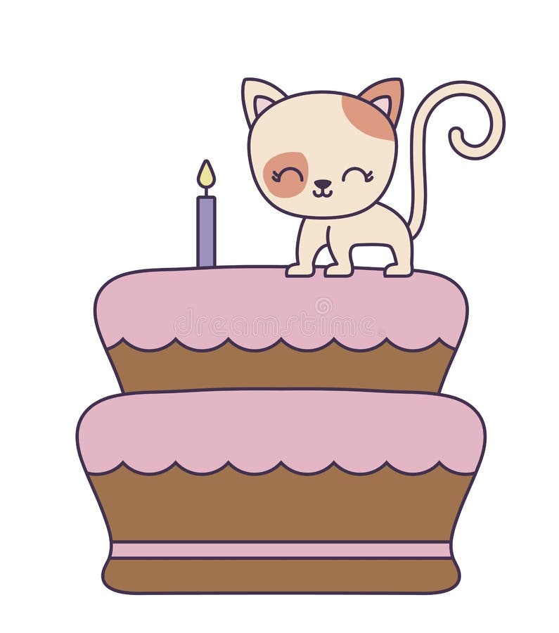 Cute Cat in Cake of Birthday Stock Illustration - Illustration of icon ...