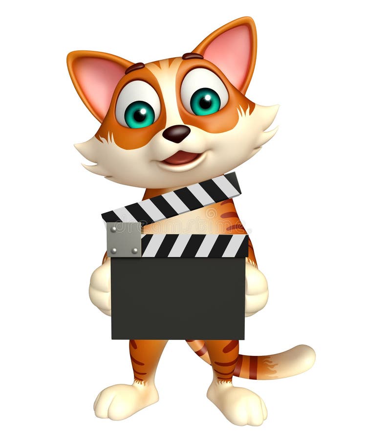 Cute Cat Cartoon Character with Clapper Board Stock Illustration ...