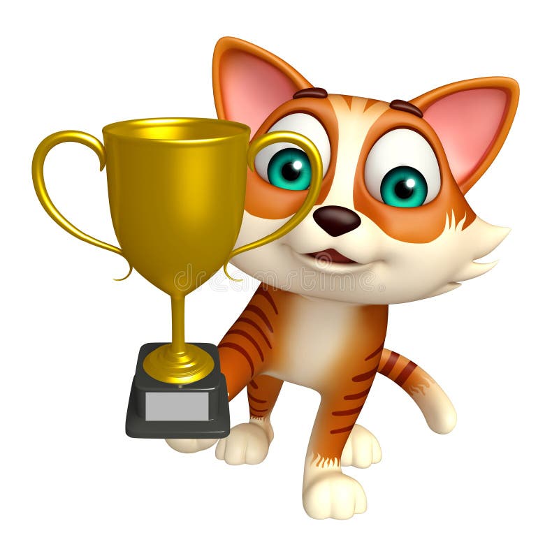 Cute Cat Cartoon Character with Winning Cup Stock Illustration ...