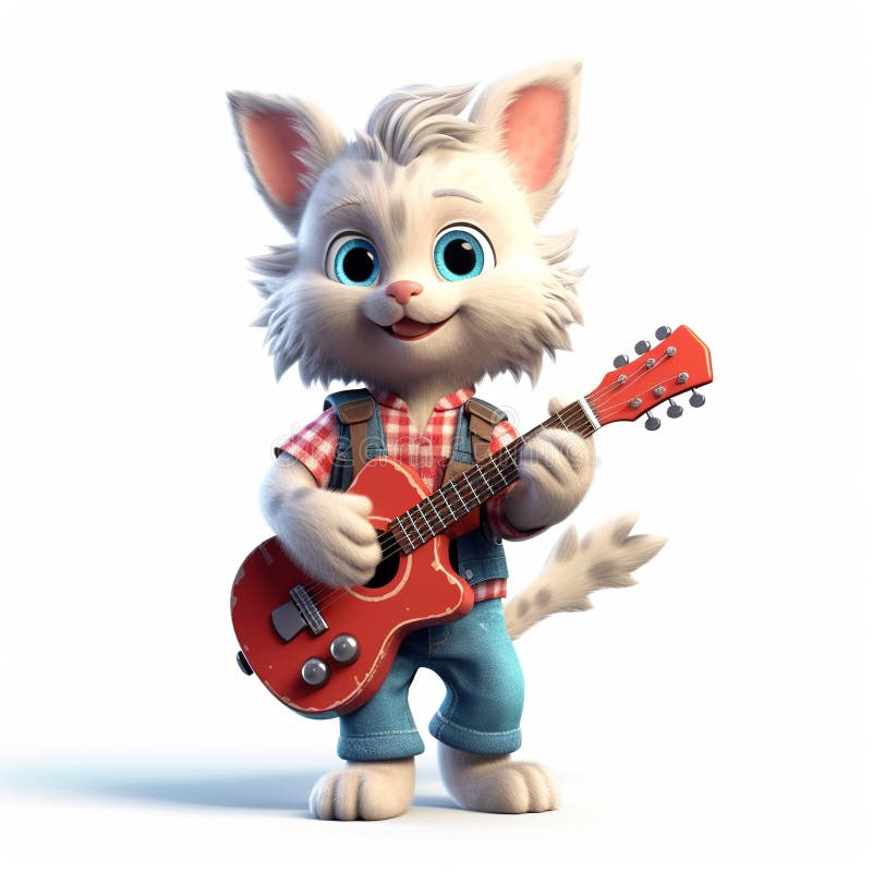 Cute Cat Cartoon Playing Guitar. Illustration. Generative AI Stock ...