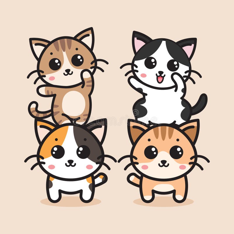 Cute Cat Cartoon Set Illustration. Anime Cartoon Stock Vector ...