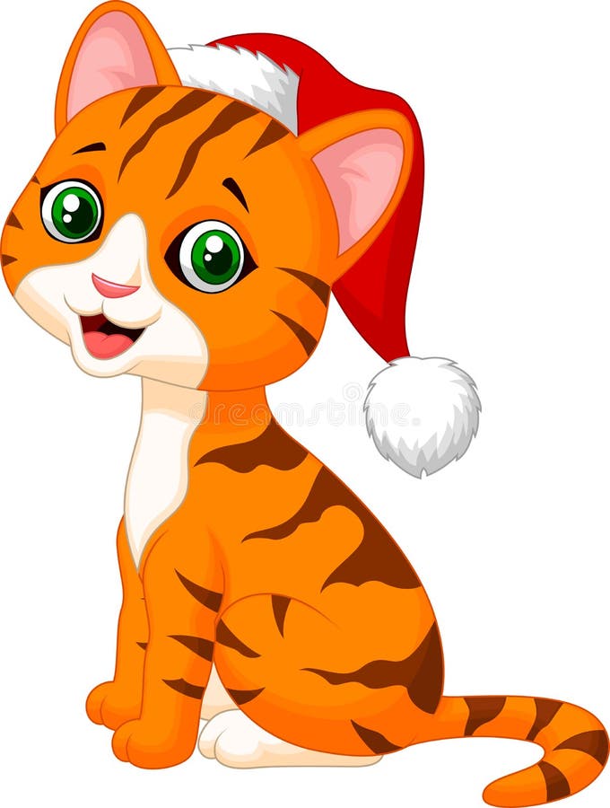 Cute Cat Cartoon Wearing Red Hat Stock Vector - Illustration of kitten ...