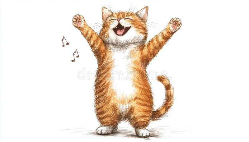 Cute Cat Celebrating Birthday by Clapping Hands and Singing on White ...