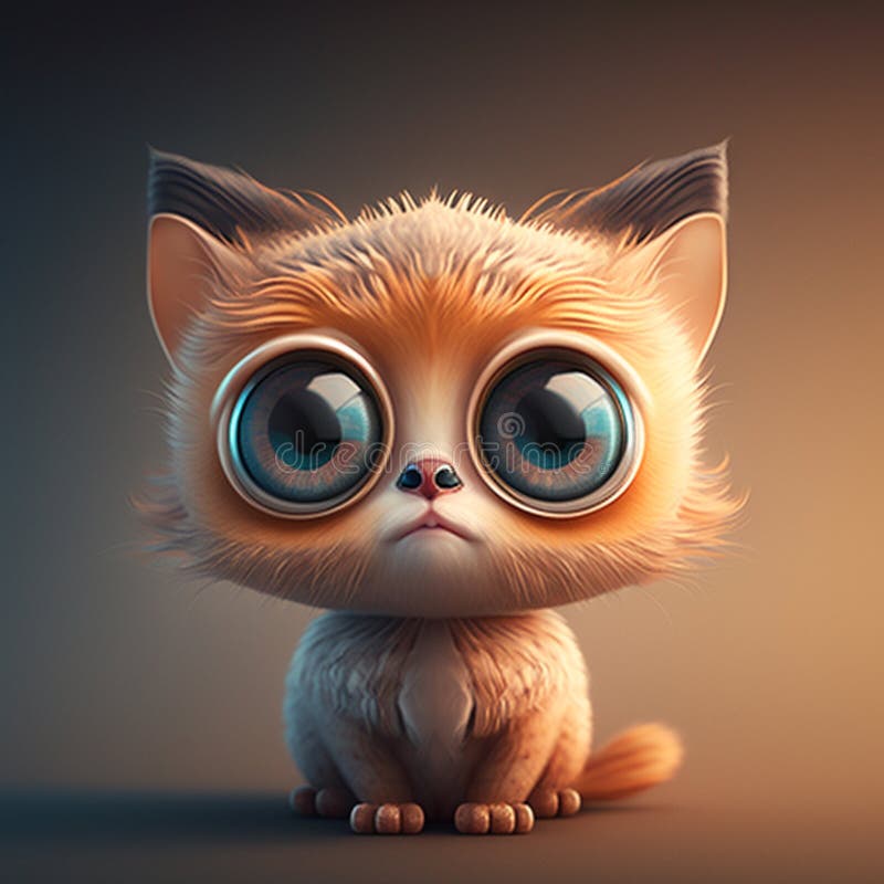 Cute Cat Character with Big Eyes Significant Smile Stock Illustration ...