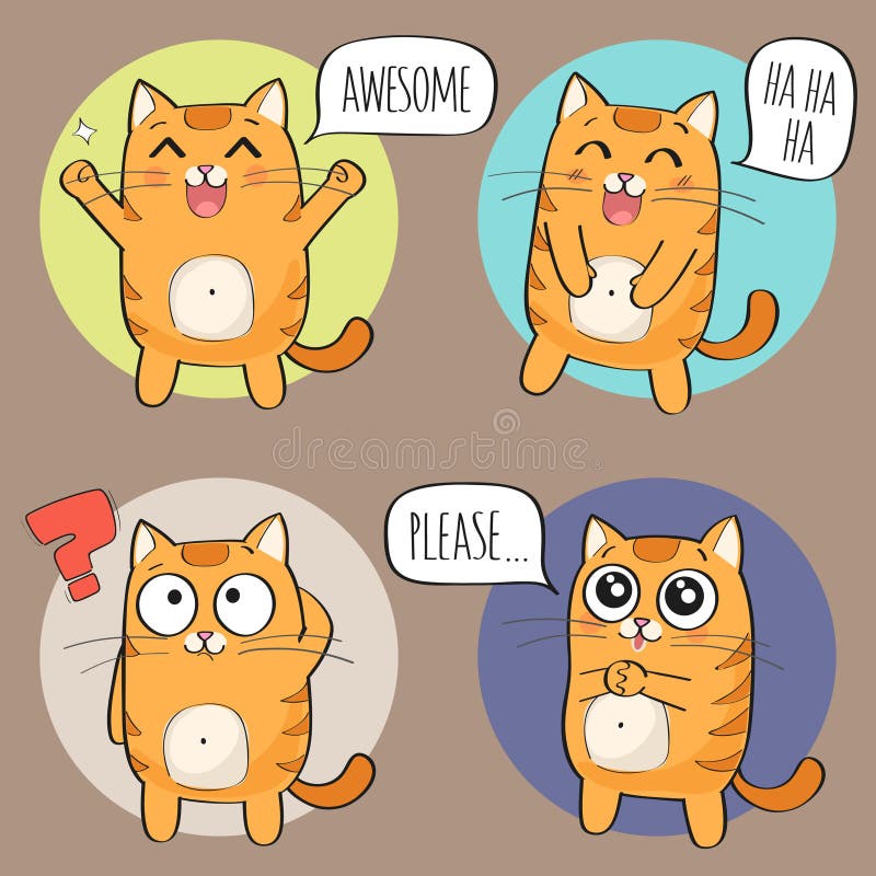 Cute Cat Character with Different Emotions. Stock Vector - Illustration ...