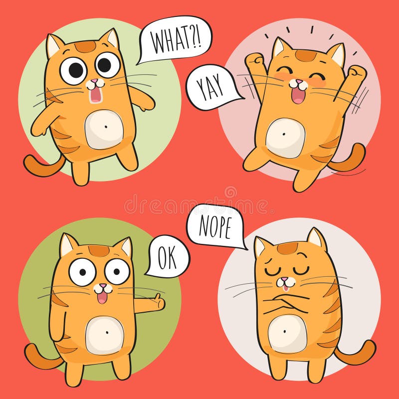 Cute Cat Character With Different Emotions Stock Vector Illustration