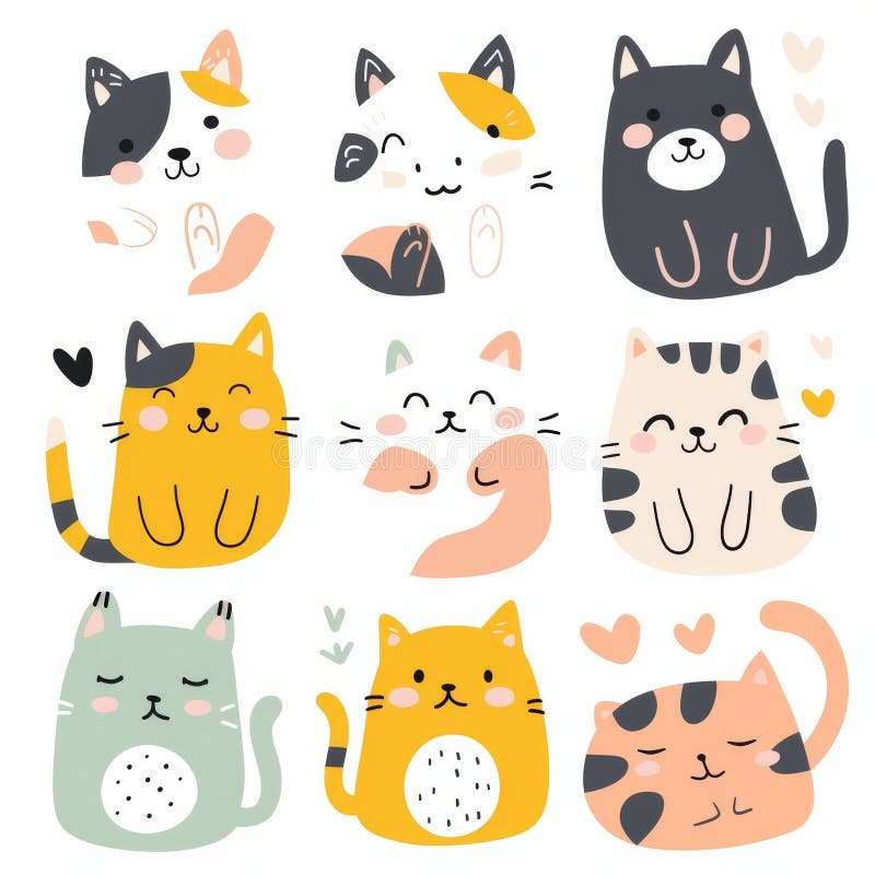 Cute Cat Character Set Illustration with Fun Playful Pose Stock ...