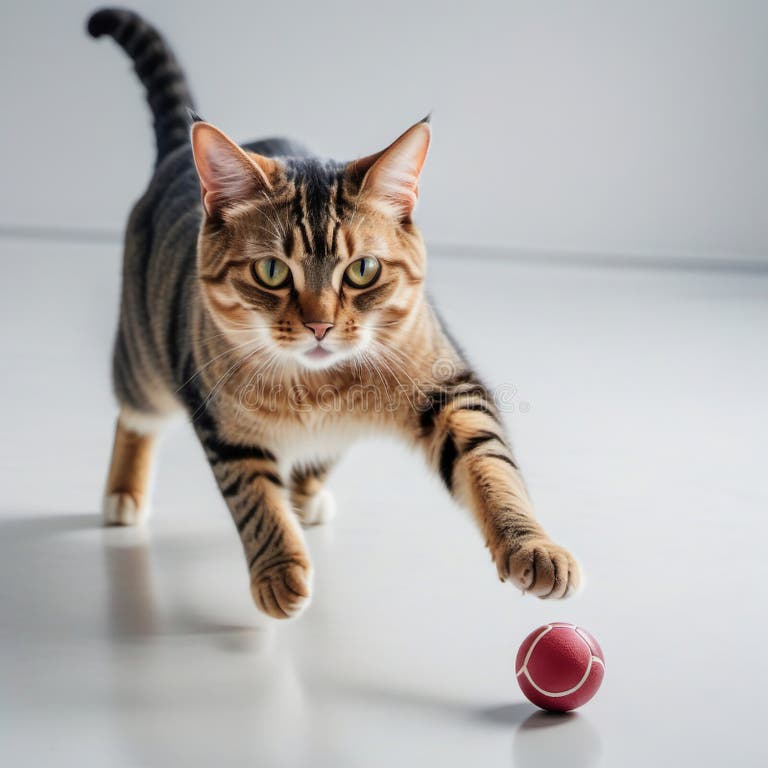Cute Cat Chasing Ball on the Floor Stock Illustration - Illustration of ...