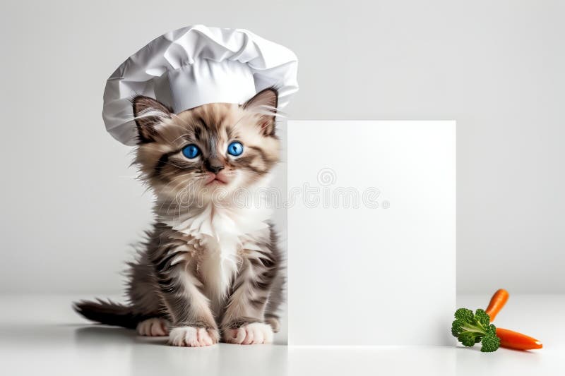 Cute Cat Chef with Blank Blank for Menu Stock Photo - Image of white ...