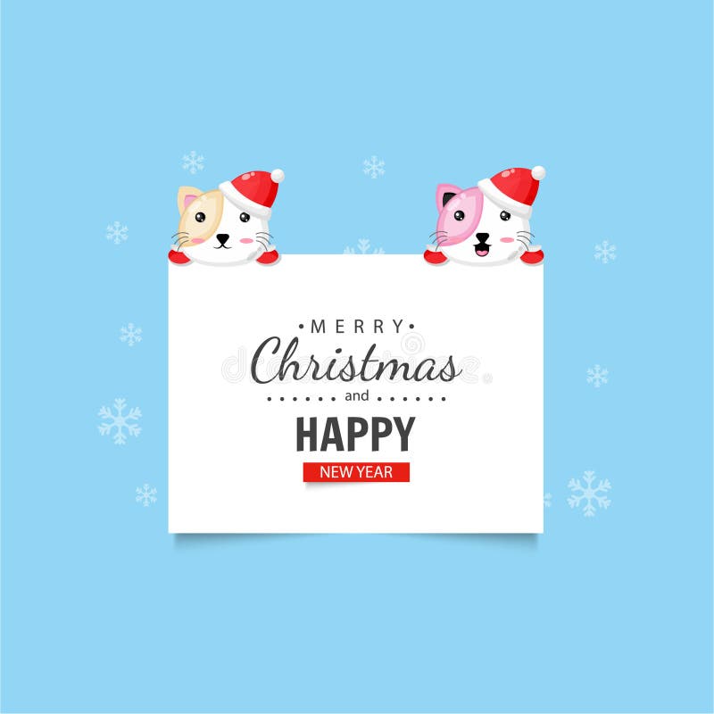 Cute Cat with Christmas and New Year Wishes Stock Vector - Illustration ...