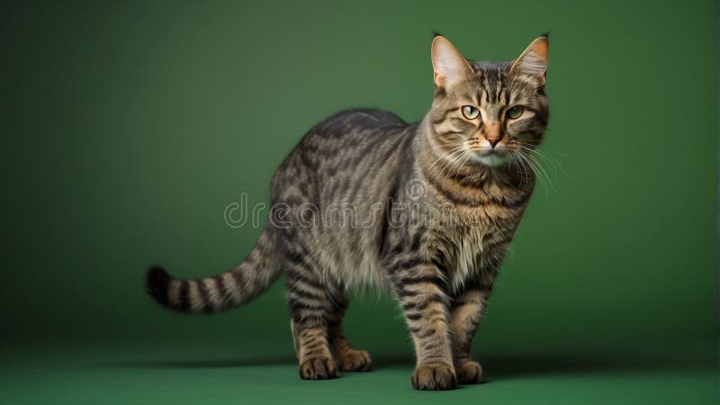 Cute Cat on a Clean Green Background Stock Illustration - Illustration ...