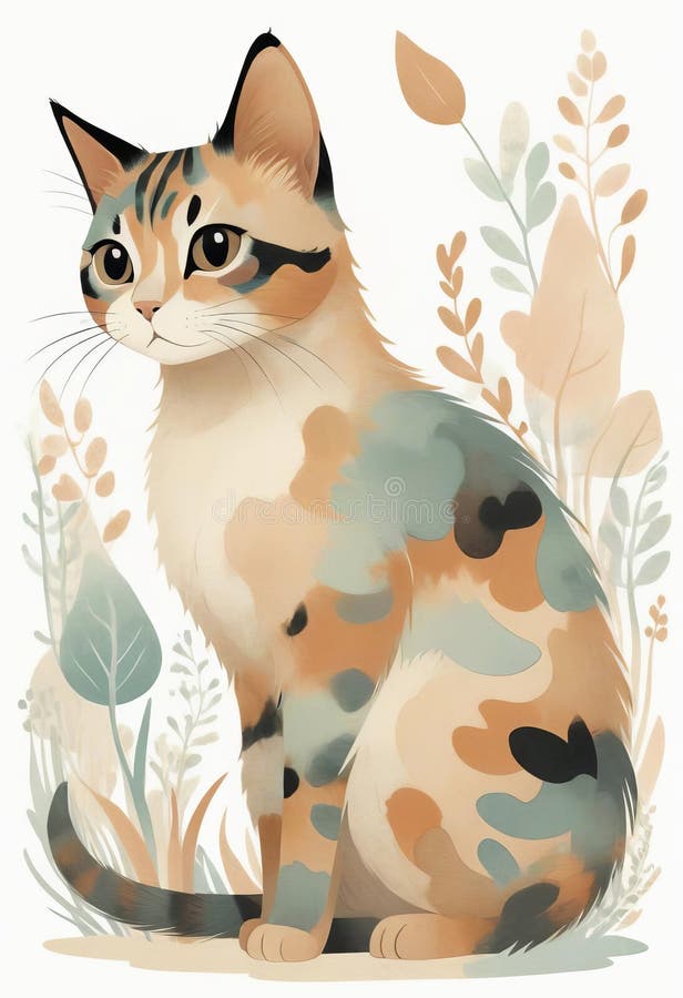 A Cute Cat Clipart, Organic Forms Stock Illustration - Illustration of ...