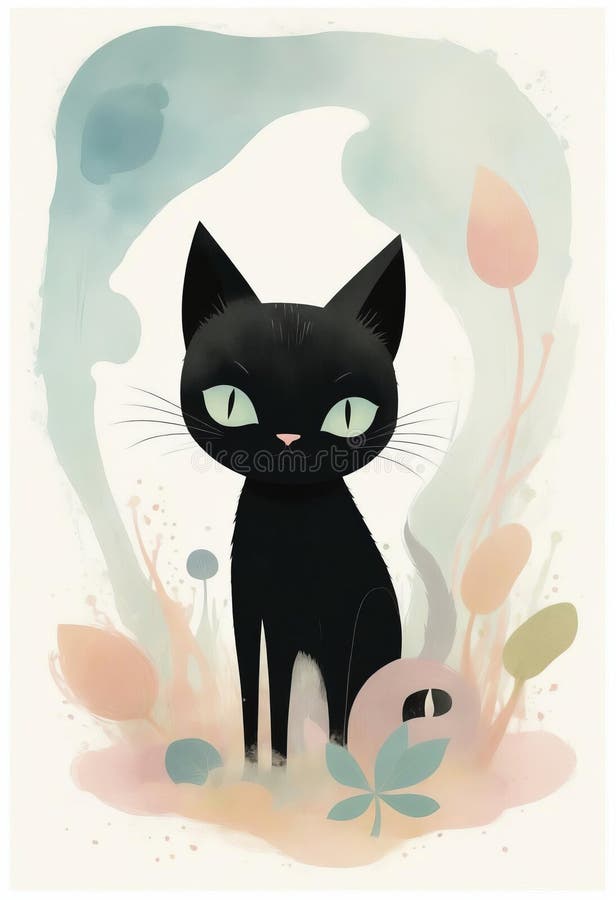A Cute Cat Clipart, Organic Forms Stock Illustration - Illustration of ...