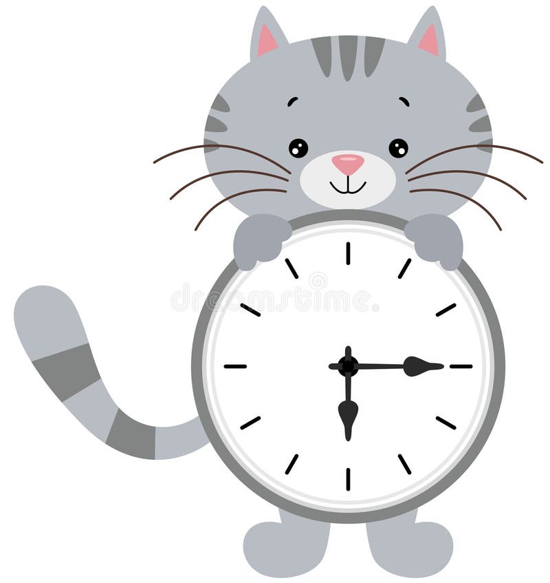 Cute cat with clock inside stock vector. Illustration of baby - 309823094