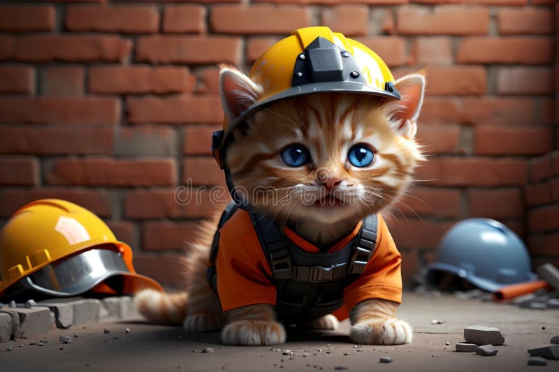 Cute Cat in a Construction Helmet, Builder Stock Illustration ...