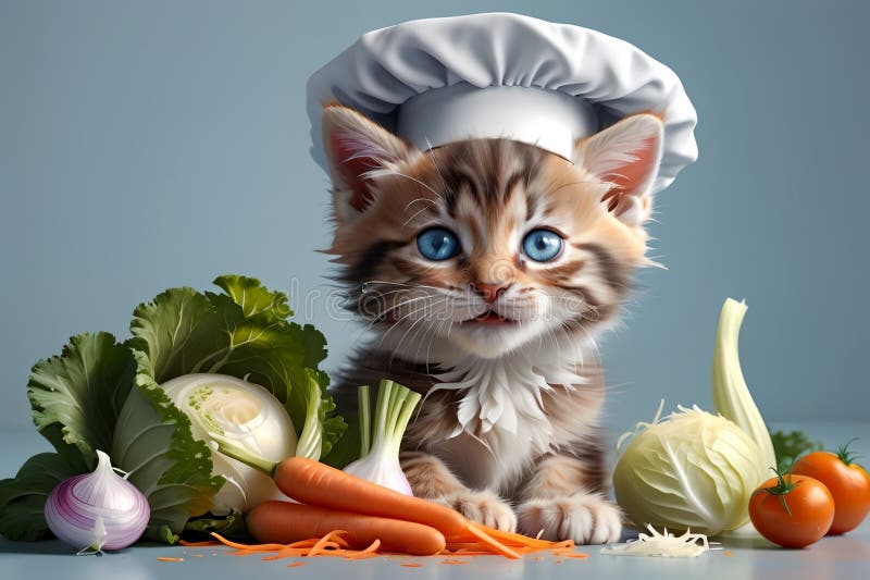 Cute Cat Cook Preparing Vegetables for Dinner Stock Photo - Image of ...