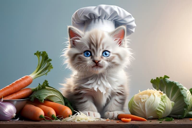 Cute Cat Cook Preparing Vegetables Dinner Stock Photos - Free & Royalty ...