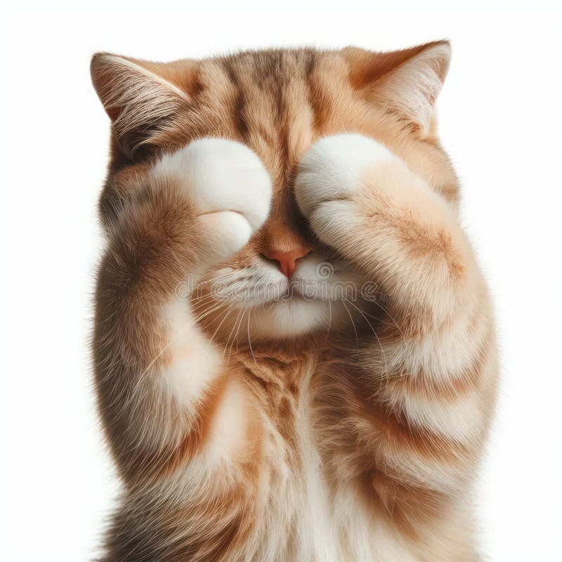Cute Cat Covering Eyes Symbolizing Shyness and Playfulness Stock ...