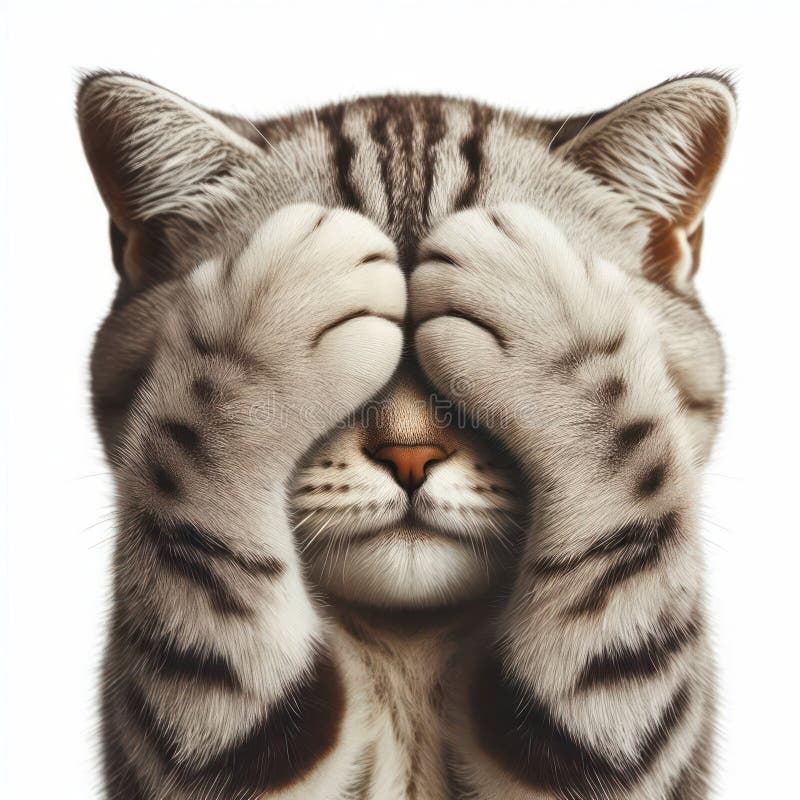 Cute Cat Covering Eyes Symbolizing Shyness and Playfulness Stock ...