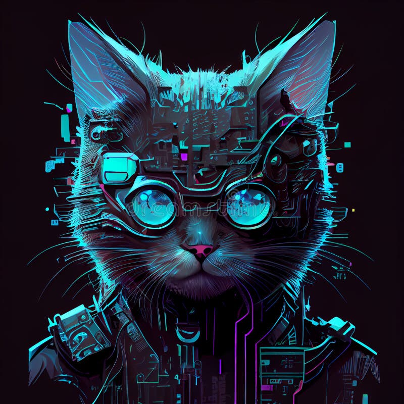 Cute Cat in Cyberpunk Style, , Concept Art, AI Generated Stock ...