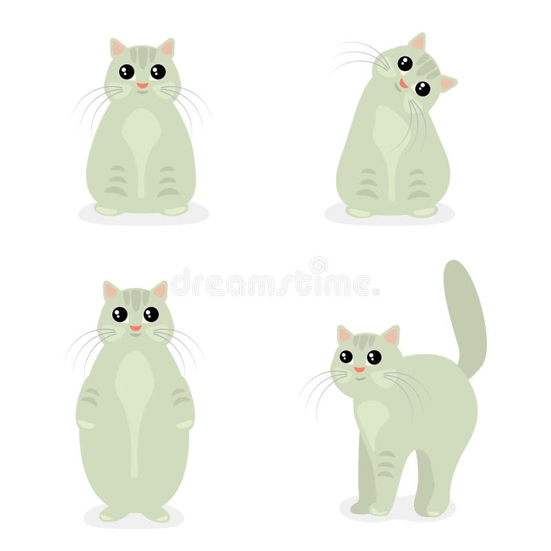 Cute Cat in Different Poses in Flat Design Stock Vector - Illustration ...