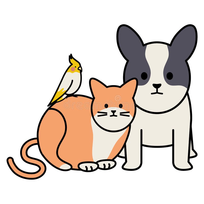 Cute Cat and Dog with Bird Mascots Adorables Characters Stock Vector ... Cute Cat and Dog with Bird Mascots Adorables Characters Stock Vector ...