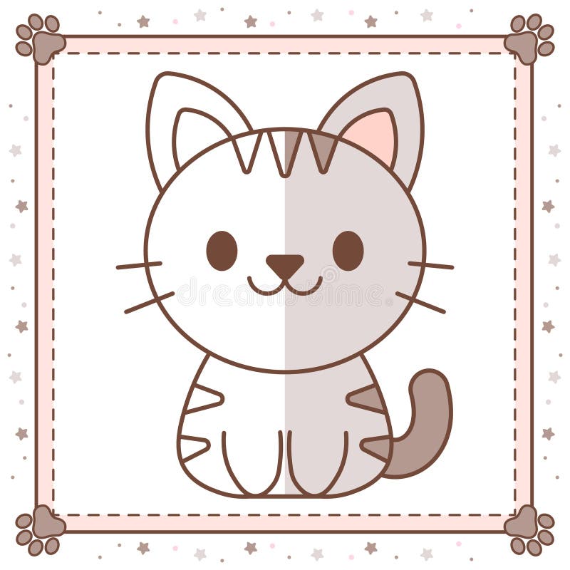 Cute Cat Drawing with Pastel Colors and with Cute Cat Feet Print Frame ...