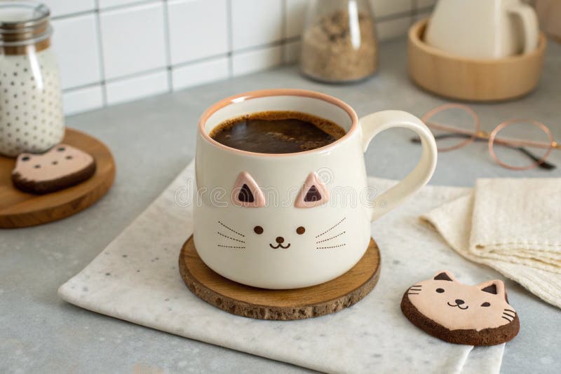 A Cute Cat Ear Mug Filled with Coffee for Cat Lovers - Generated by Ai ...