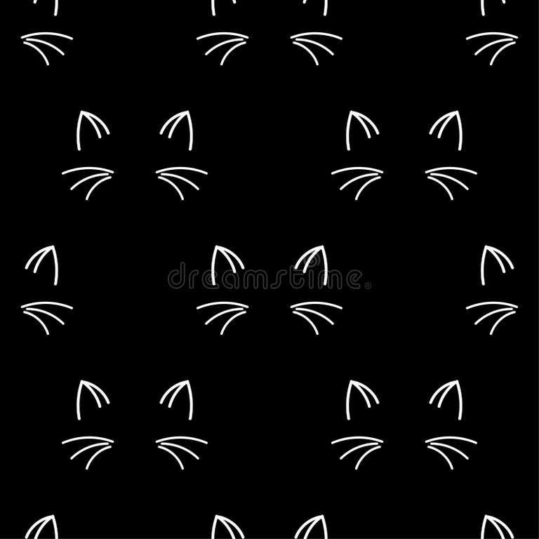Cute Cat Ears and Mustache Pattern - Funny Vector Drawing Seamless ...