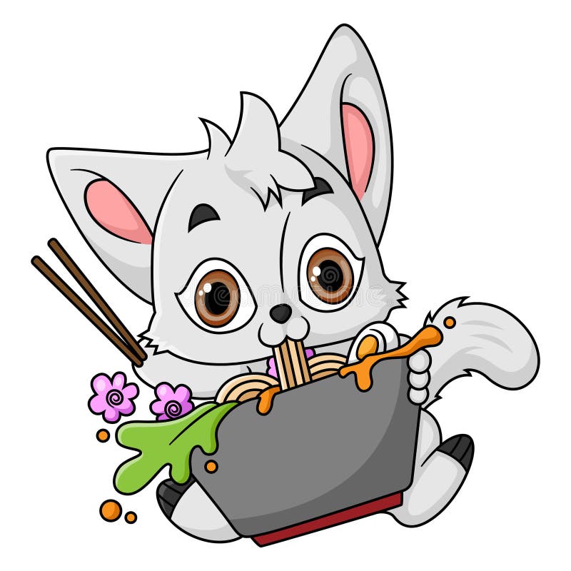 Cute Cat Eating Ramen Bowl with Chopstick Stock Vector - Illustration ...