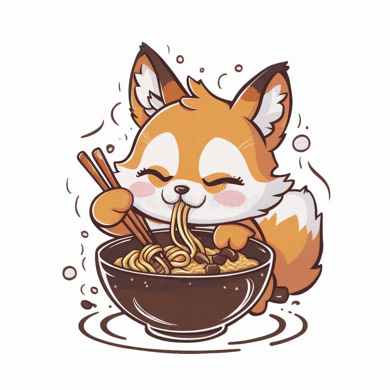 Cute Cat Eating Ramen Soup with Chopsticks Stock Illustration ...