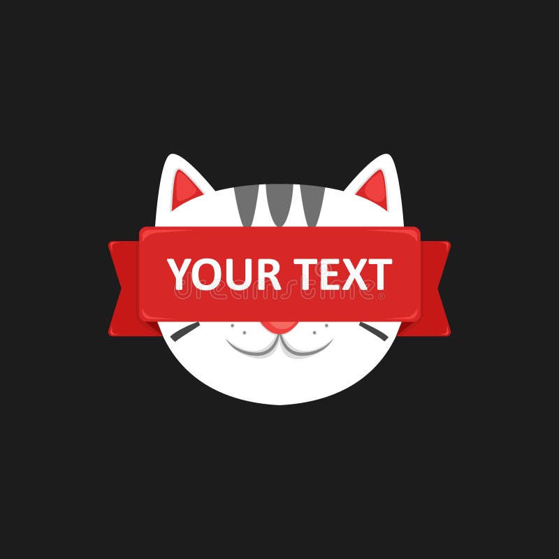 Cute Cat Face Emblem Logo with Blank Text Banner Illustration Stock ...